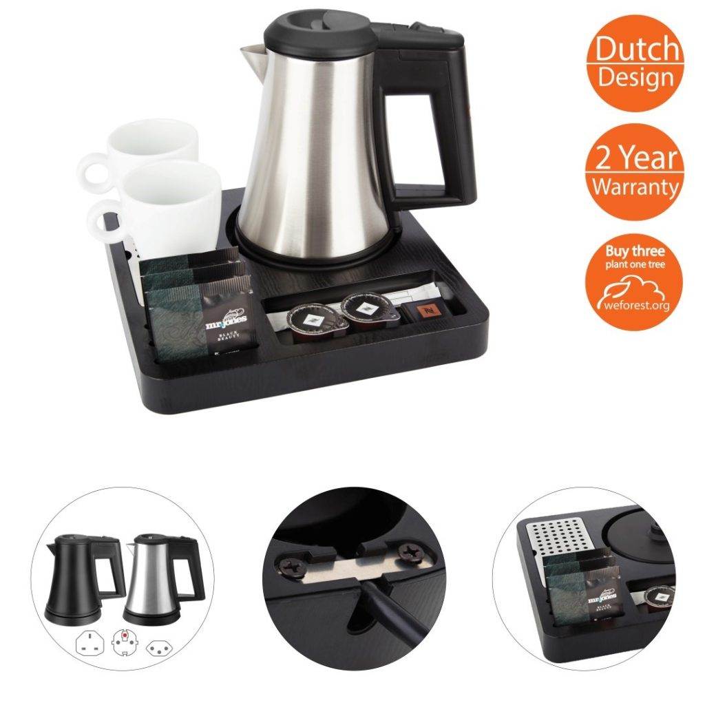 Hospitality tray Compact for hotels | Wood Texture Black