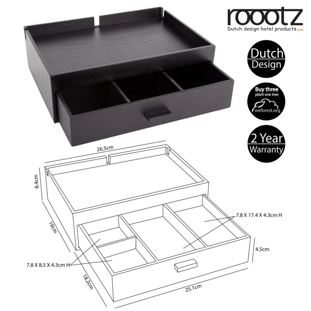 Welcome tray wood veneer for hotels | Tea tray with drawer
